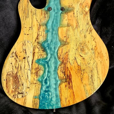 SJ Custom Guitars 5 string bass ,Spalted Mandarin / Epoxy, | Reverb
