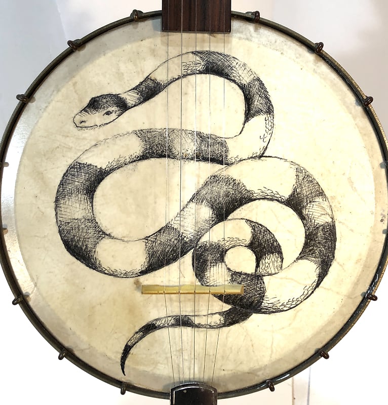 Stella vintage 5 string banjo with a snake painted on the | Reverb