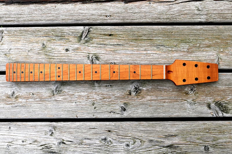Telecaster snakehead quartersawn neck, flamed roasted maple, | Reverb