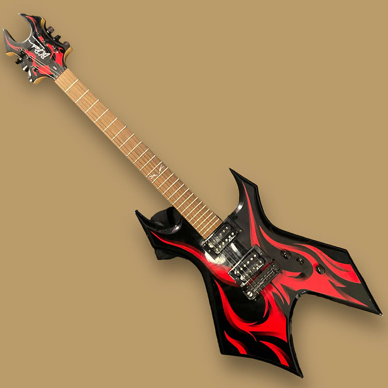B.C. Rich KKW Warlock 2000s - Black w red flames | Reverb