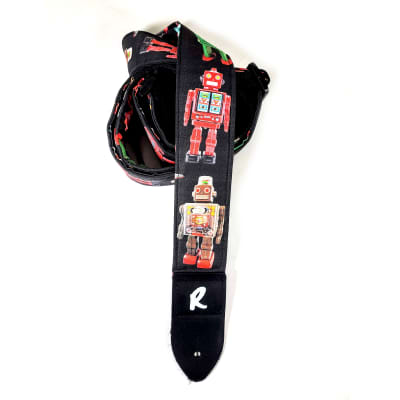 Robot Guitar Strap-Retro Blue Green Silver Robots Guitar | Reverb