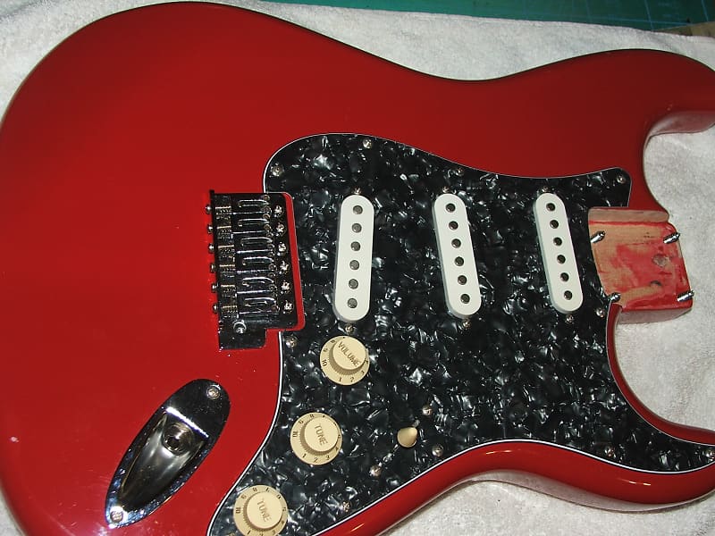 Loaded Red Double Cut Strat Body...Big Block Trem........Full | Reverb