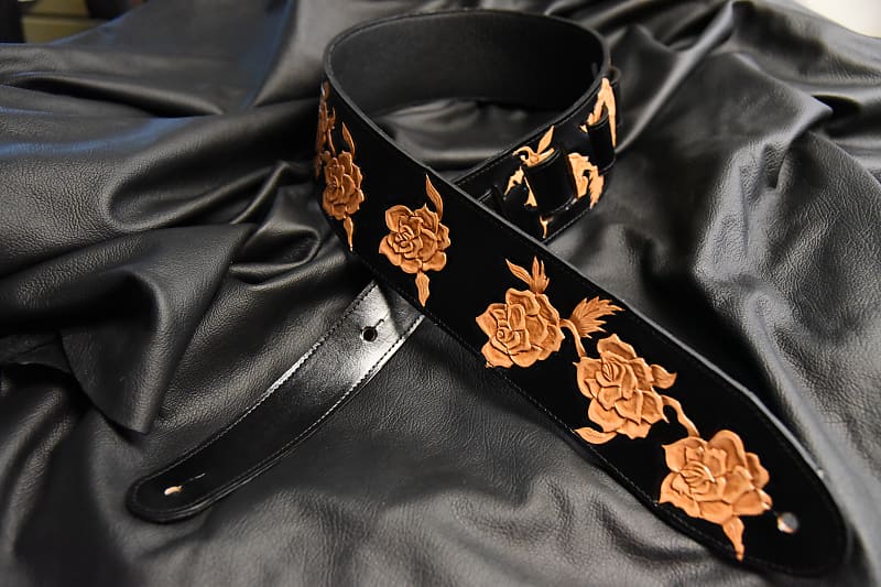 Guitar strap leather tooled " Roses" 2019 classic custom | Reverb