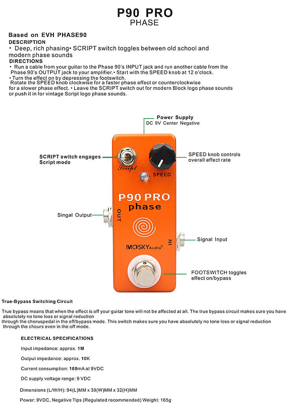 MOSKY P90 PRO Phase Electric Guitar Effect Pedal Mini Guitar | Reverb