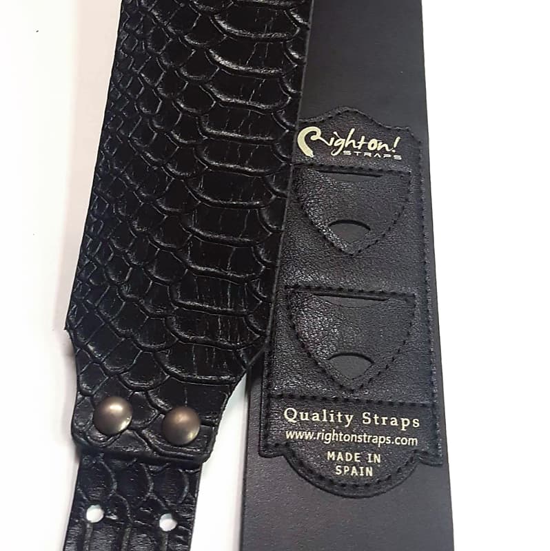 Snake-Skin pattern Leather Guitar Strap With Pick Compartment | Reverb