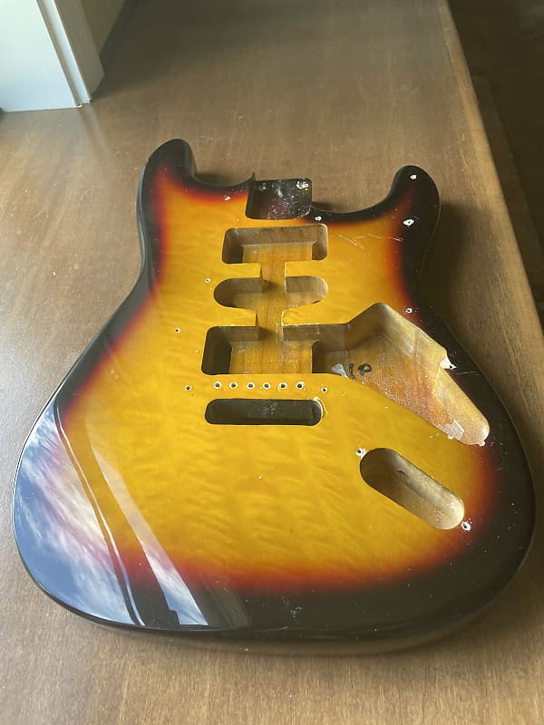 GFS Strat-style guitar body quilt top Tri-burst | Reverb