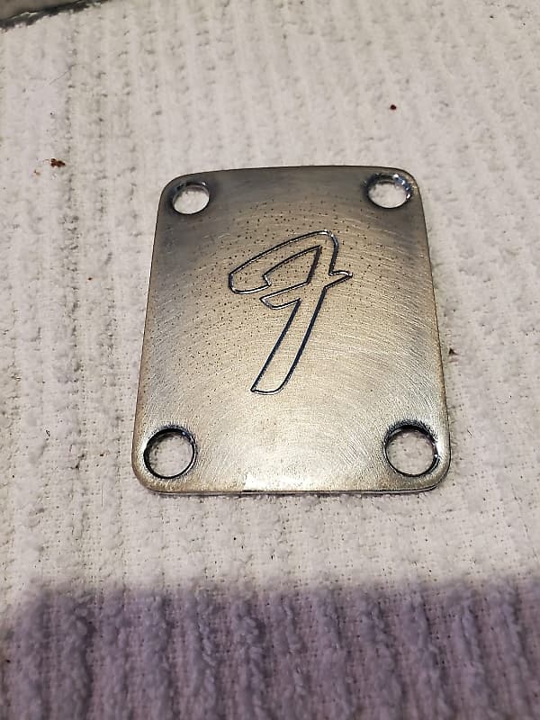 Fender F Logo Neck Plate Sanded 1970s Chrome | Reverb