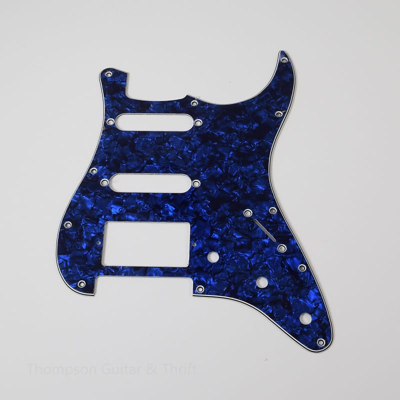 Blue Pearloid Strat Style Pickguard 11-Screw HSS 3-Knob 3-Ply | Reverb