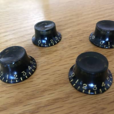 Gibson black bonnet knobs 1950’s 1965 top hat silver insert | Reverb