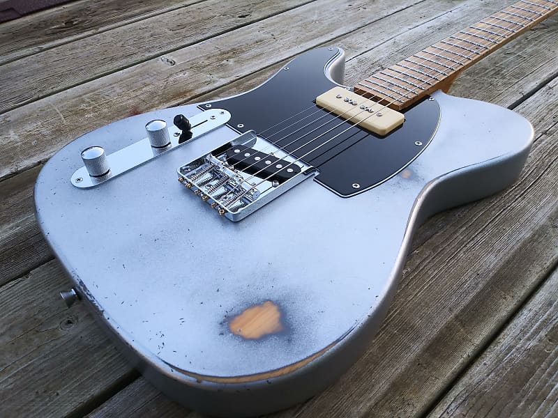 Custom Built Telecaster Silver Sparkle Relic Left Handed P90 | Reverb