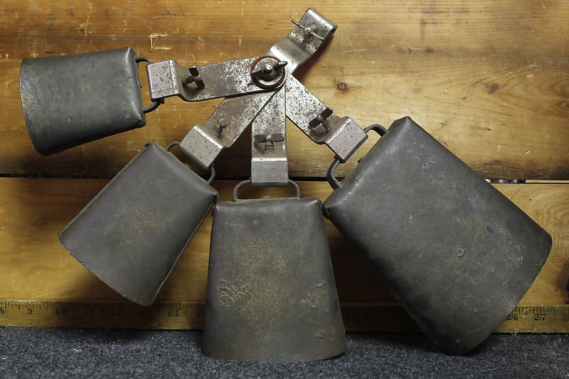 1930's Ludwig Multi Cowbell Mounting Bracket and Cowbells | Reverb