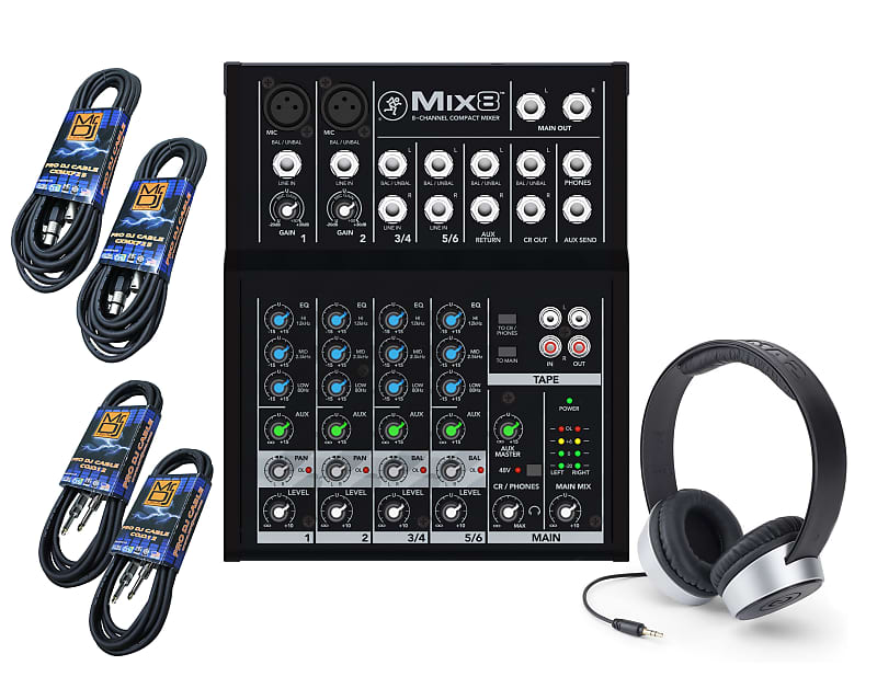 Mackie Mix8 8-Channel Compact Mixer Bundle with MR DJ | Reverb