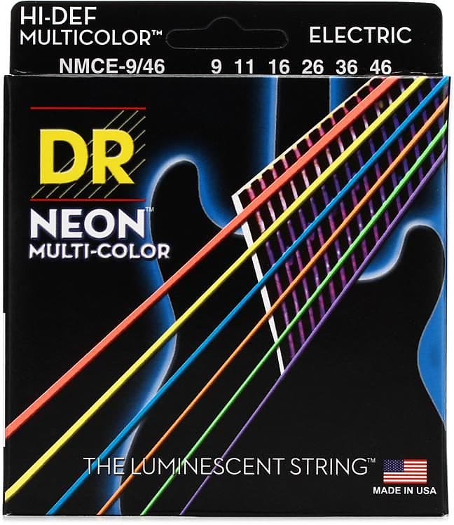 DR Strings Hi-Def NEON MultiColor Coated, 9-46 Brand New | Reverb