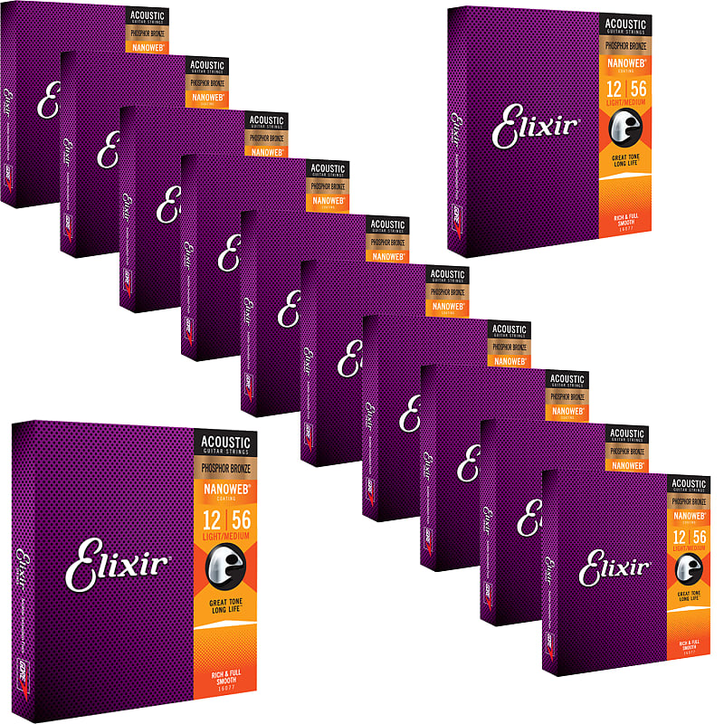 Mint 12 Sets of Elixir 16077 Phosphor Bronze NANOWEB | Reverb