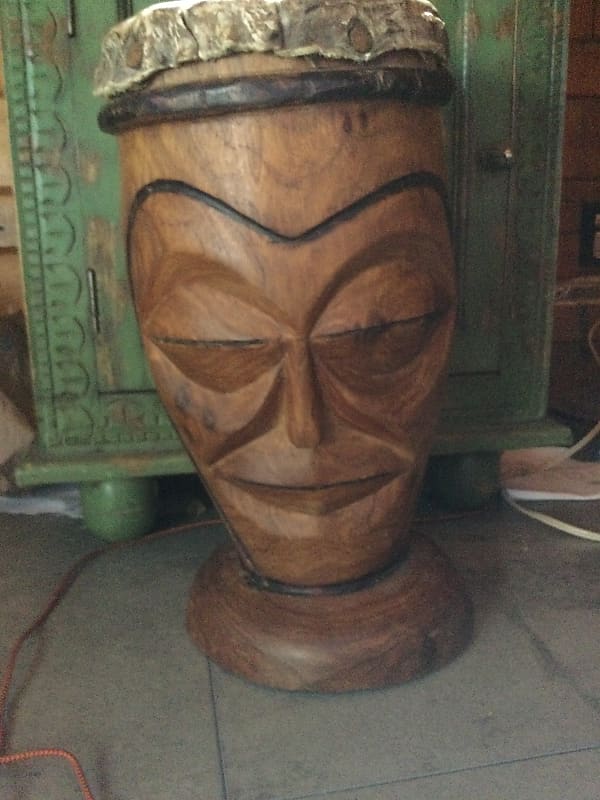 Carved Wood Two Faced Tiki Man Drum | Reverb