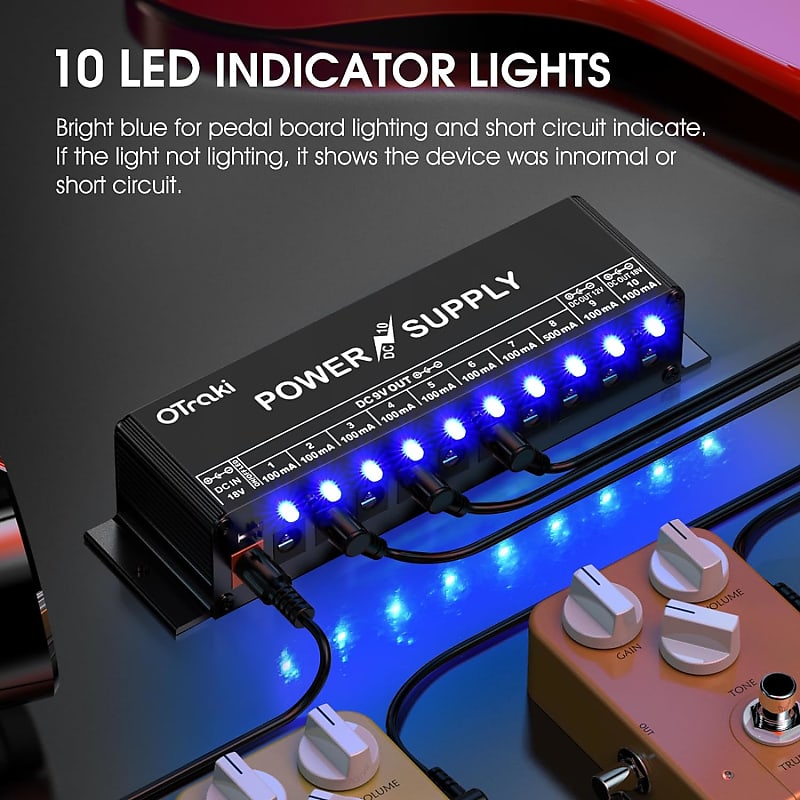 Guitar Pedal Power Supply 10 Individual DC Output Interfaces | Reverb