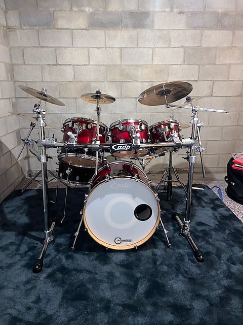 PDP LX Series 6 Piece Shell Pack - Maple Shells with Red to | Reverb
