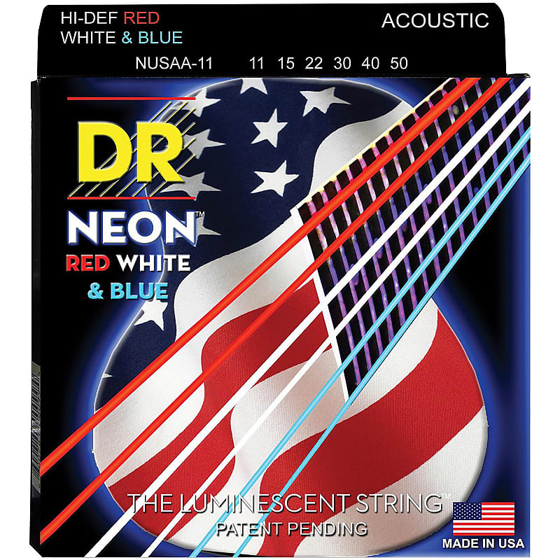DR Acoustic Guitar Strings Neon Red, White, and Blue Custom | Reverb