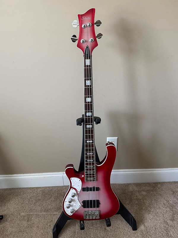 RARE LEFT HANDED SCHECTER STARGAZER BASS 2009 - CRIMSON GHOST | Reverb