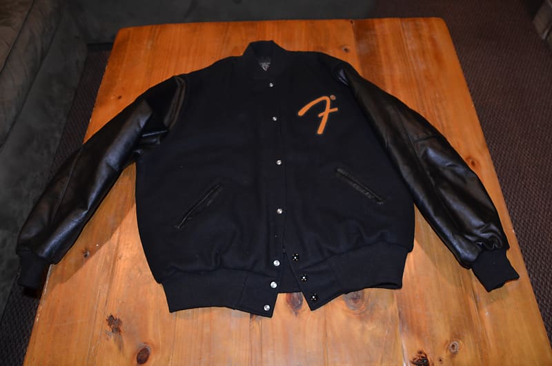 Fender Varsity Jacket With Leather Sleeves Size XL Black | Reverb