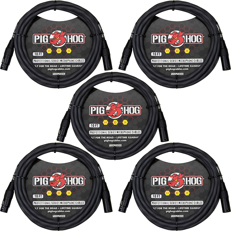 5x Pig Hog Hex Sereis Mic Cables 10ft. | Reverb