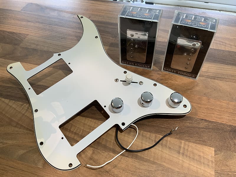 Iron Gear Strat plate with HUMBUCKERS and WIRING Aged white | Reverb