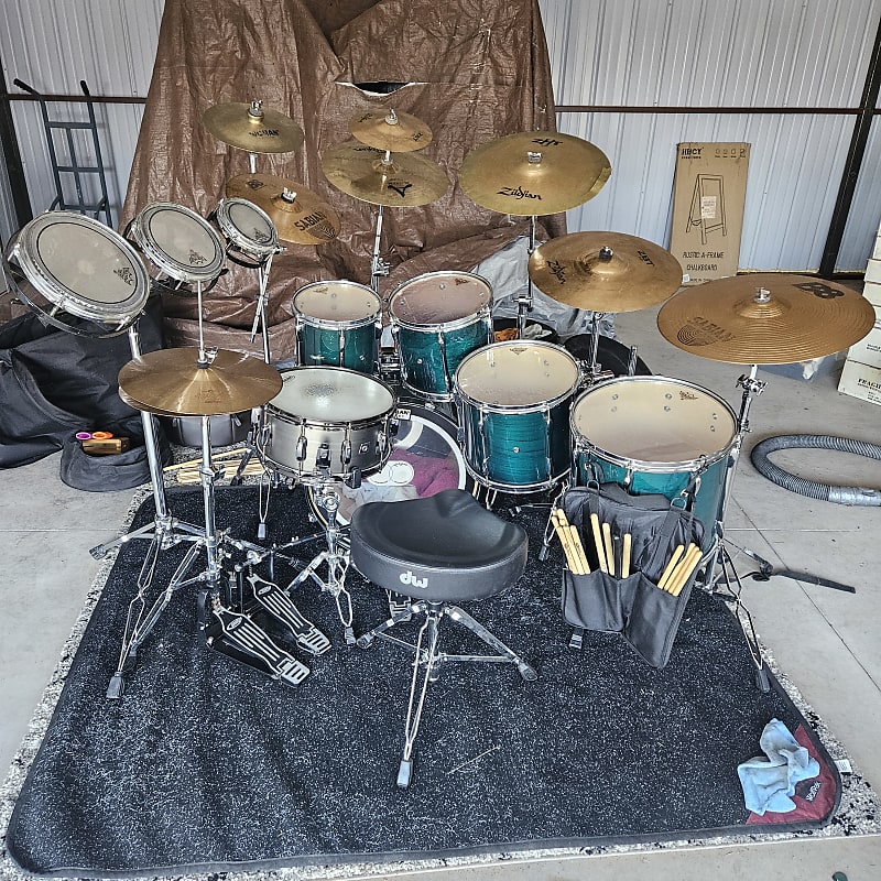 Pearl Export Series Dark Green Drum Kit with Tama Snare and | Reverb