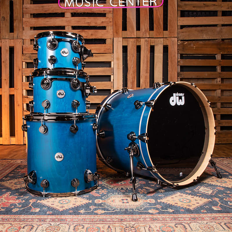 DW 333 4-Piece Shell Pack, 22-Inch Kick - Azure Satin, Black | Reverb