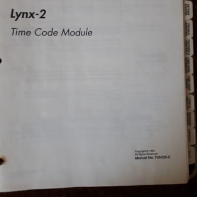 Lynx Operating Manual for Lynx-2 Time Code Module 1992 | Reverb