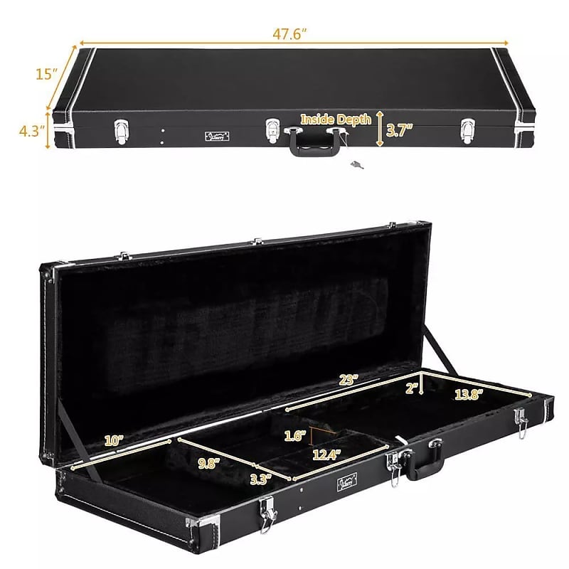 Universal Square Bass Guitar Hard Case Wooden Shell Lockable | Reverb