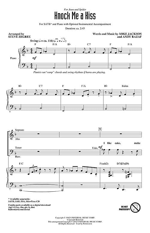 Knock Me A Kiss Satb Andy Razaf | Reverb