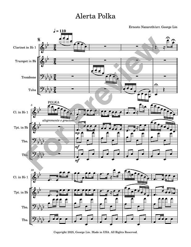 Sheet music: Alerta Polka for Mixed Quartet: Clarinet, | Reverb