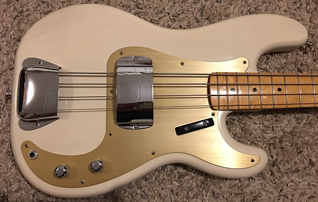 Fender Precision Bass White with gold anodized pickguard | Reverb