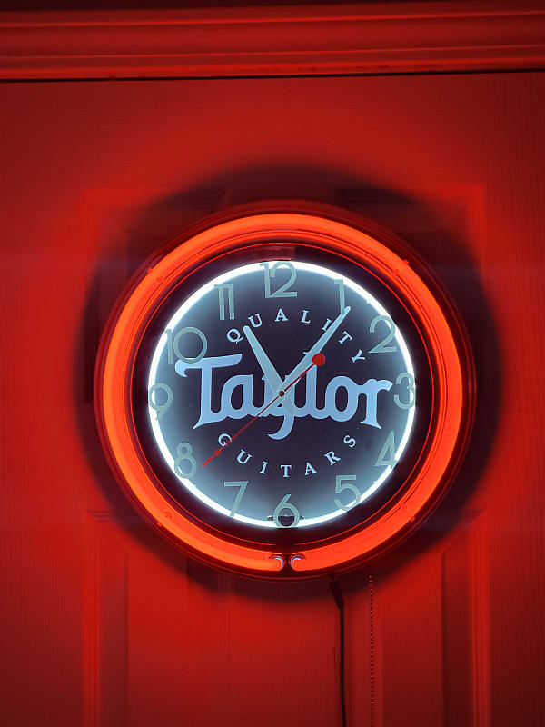 Taylor Guitars Double Neon Red/White Wall Clock Killer Cool | Reverb