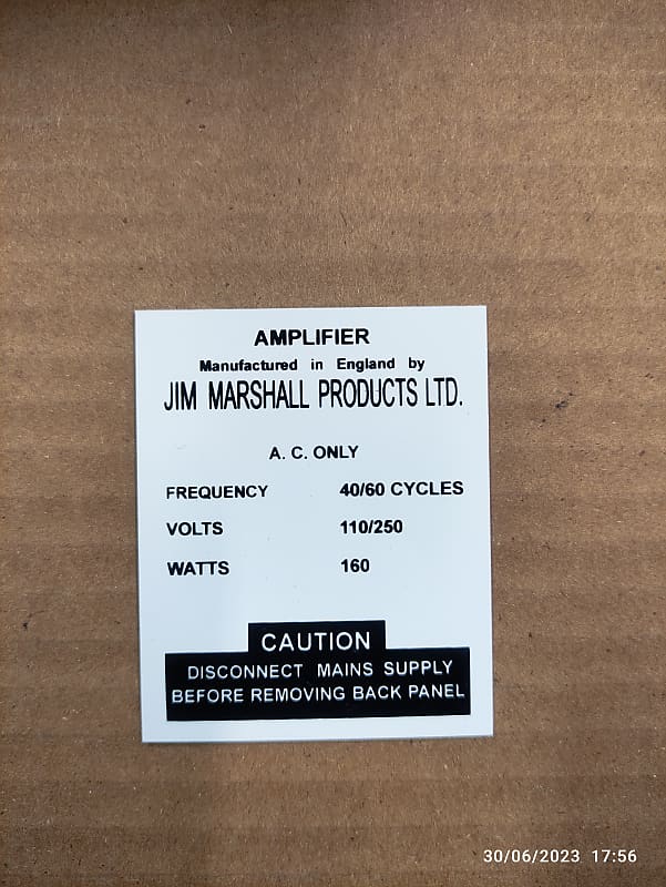 Marshall 1987 Plexi 50W Back Panel Voltage Tag 1960s early | Reverb