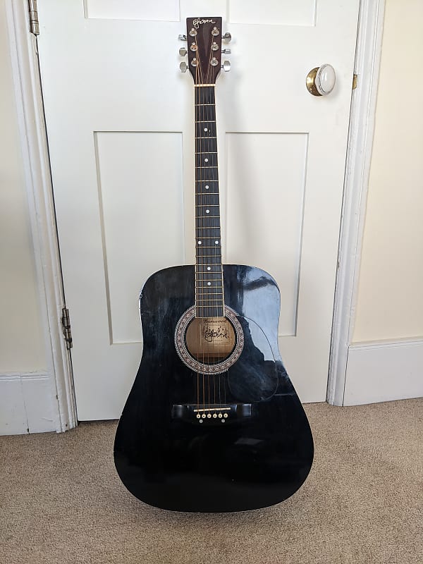 Burswood Esteban black acoustic guitar with case | Reverb