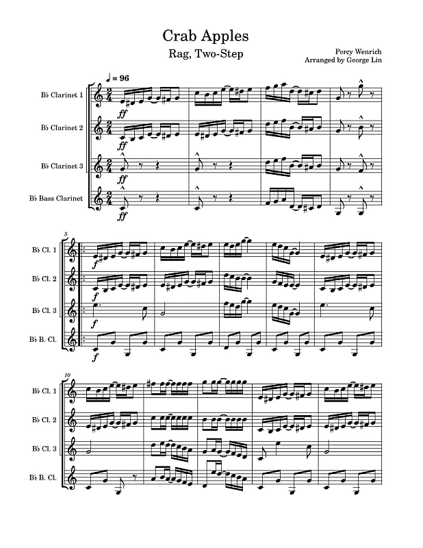 Crab Apples Rag-sheet music for clarinet - by Percy Wenrich, | Reverb