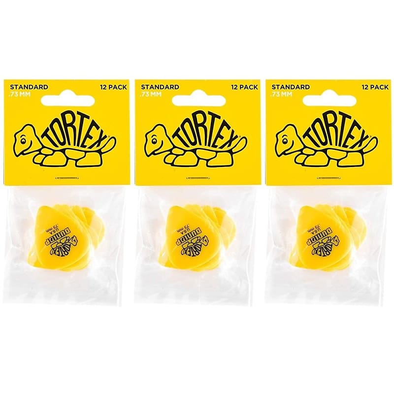 Dunlop Tortex Standard 12 Pack .73mm Yellow Picks 3-Pack | Reverb