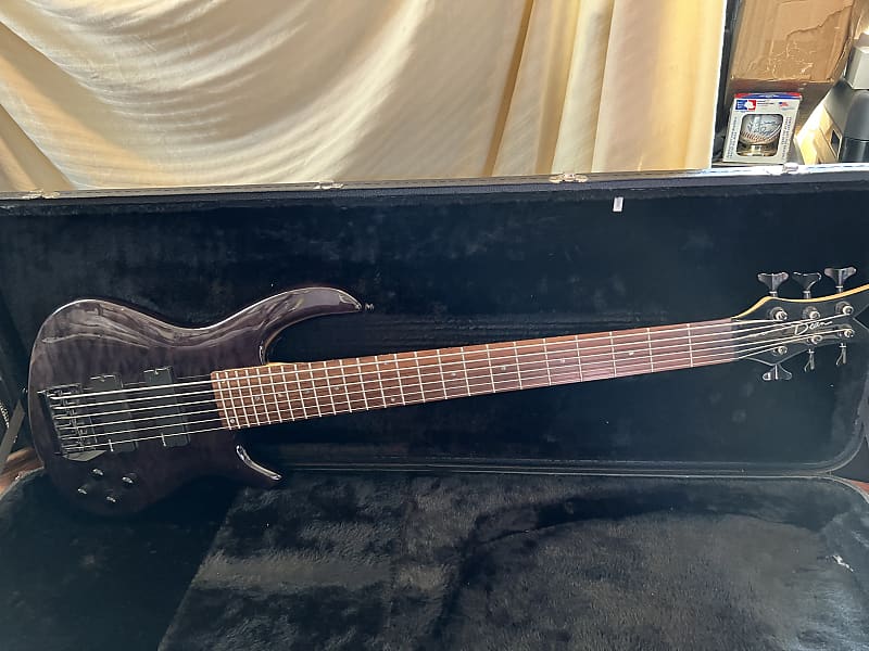 dean edge q6 6 string bass guitar trans black quilt top | Reverb