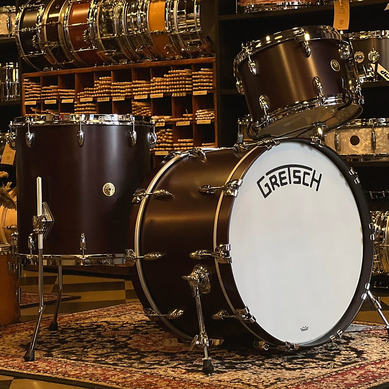 NEW Gretsch Broadkaster Drum Set in Satin Dark Walnut - | Reverb