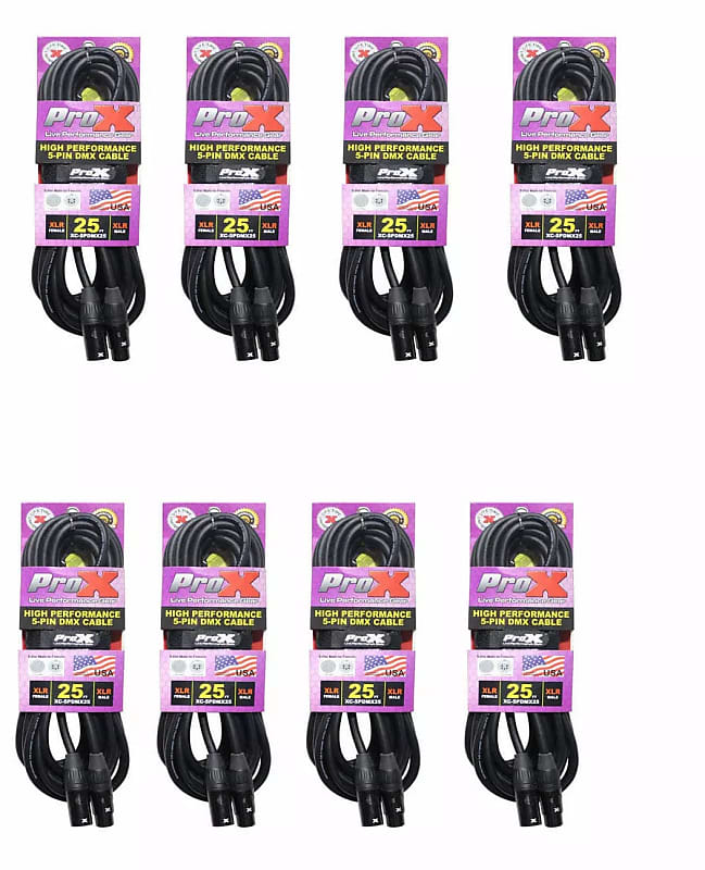 8 ProX 5 Pin 25 ft Shielded Data DJ Stage Lighting DMX Cables | Reverb