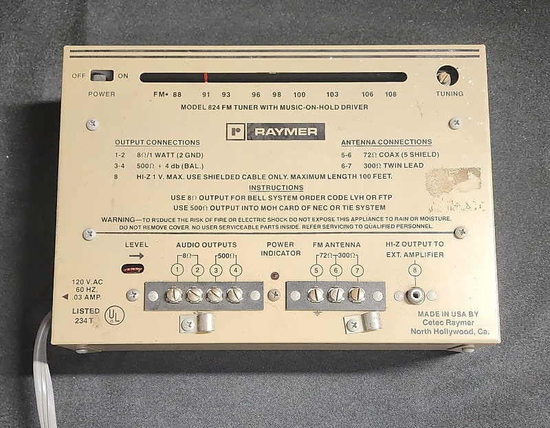 Raymer Model 824 FM Tuner Receiver With Music On Hold Driver | Reverb