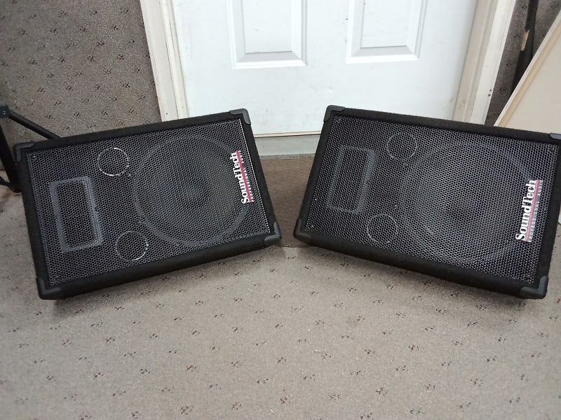 Pair - SoundTech Wedge Monitors, Speakers 10" 70W Ea. w/ Pole | Reverb