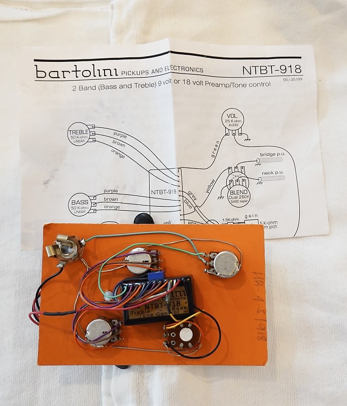Bartolini HR 4.5/918 NTBT Preamp Pre-wired Harness | Reverb