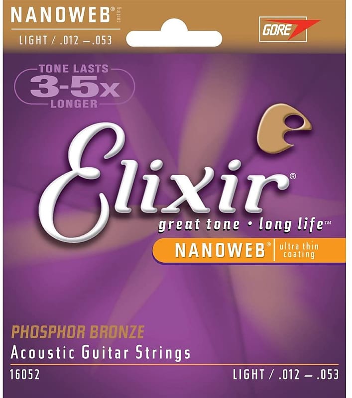 Elixir 16052 Phosphor Bronze Nanoweb Coating Acoustic Guitar | Reverb
