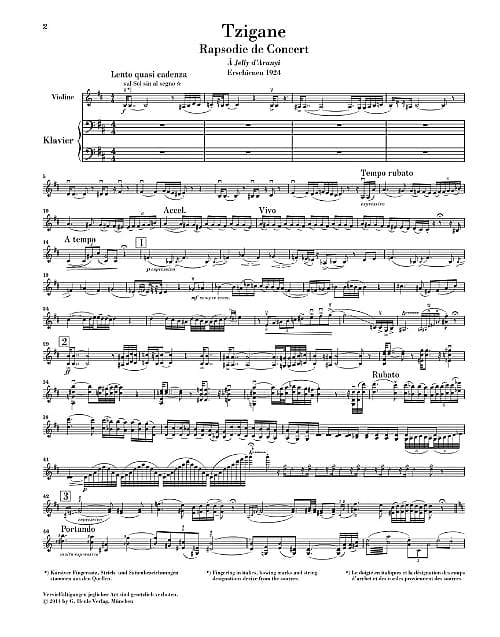 Maurice Ravel Tzigane For Violin And Piano Urtext Edition | Reverb