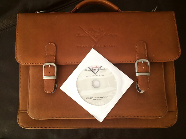 Fender Custom Shop Leather Brief Case Laptop Bag Brown with | Reverb