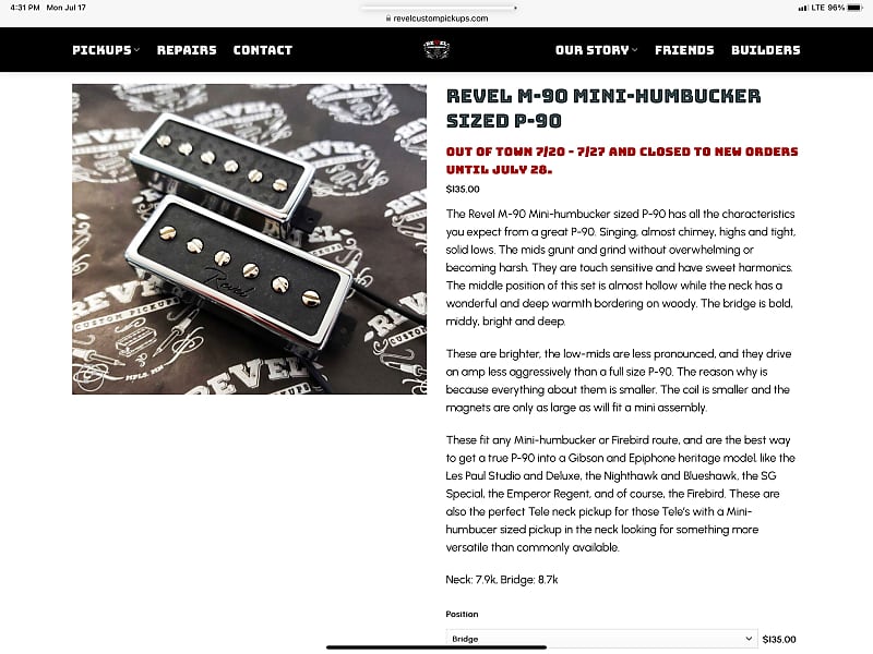 Revel Mini P-90 pickups 2019 - Chrome & Black | Reverb
