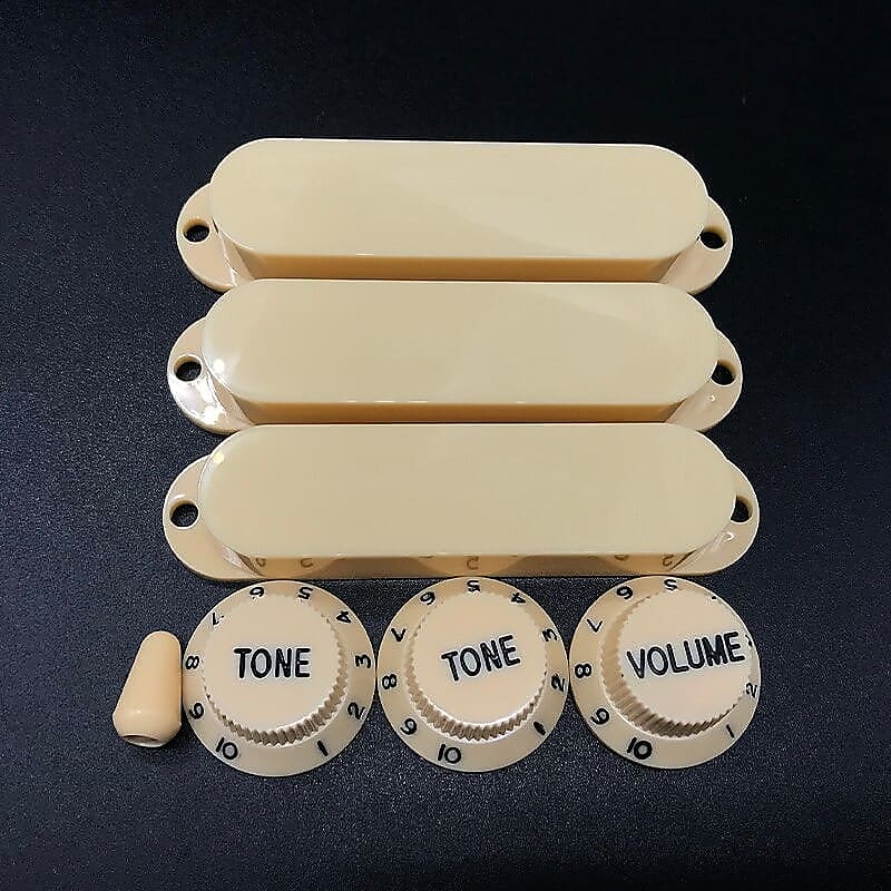 Ivory Strat Style Guitar Closed Pickup Covers with Knobs | Reverb Ivory Strat Style Guitar Closed Pickup Covers with Knobs | Reverb