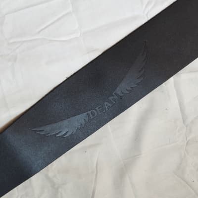 DEAN Padded Black Leather Wings Logo GUITAR Strap NEW - Logo | Reverb